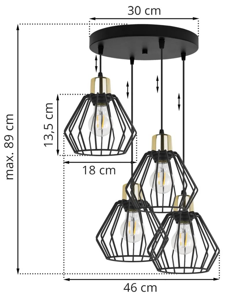 Závěsné svítidlo Nuvola 5, 4x černé drátěné stínítko, o, g