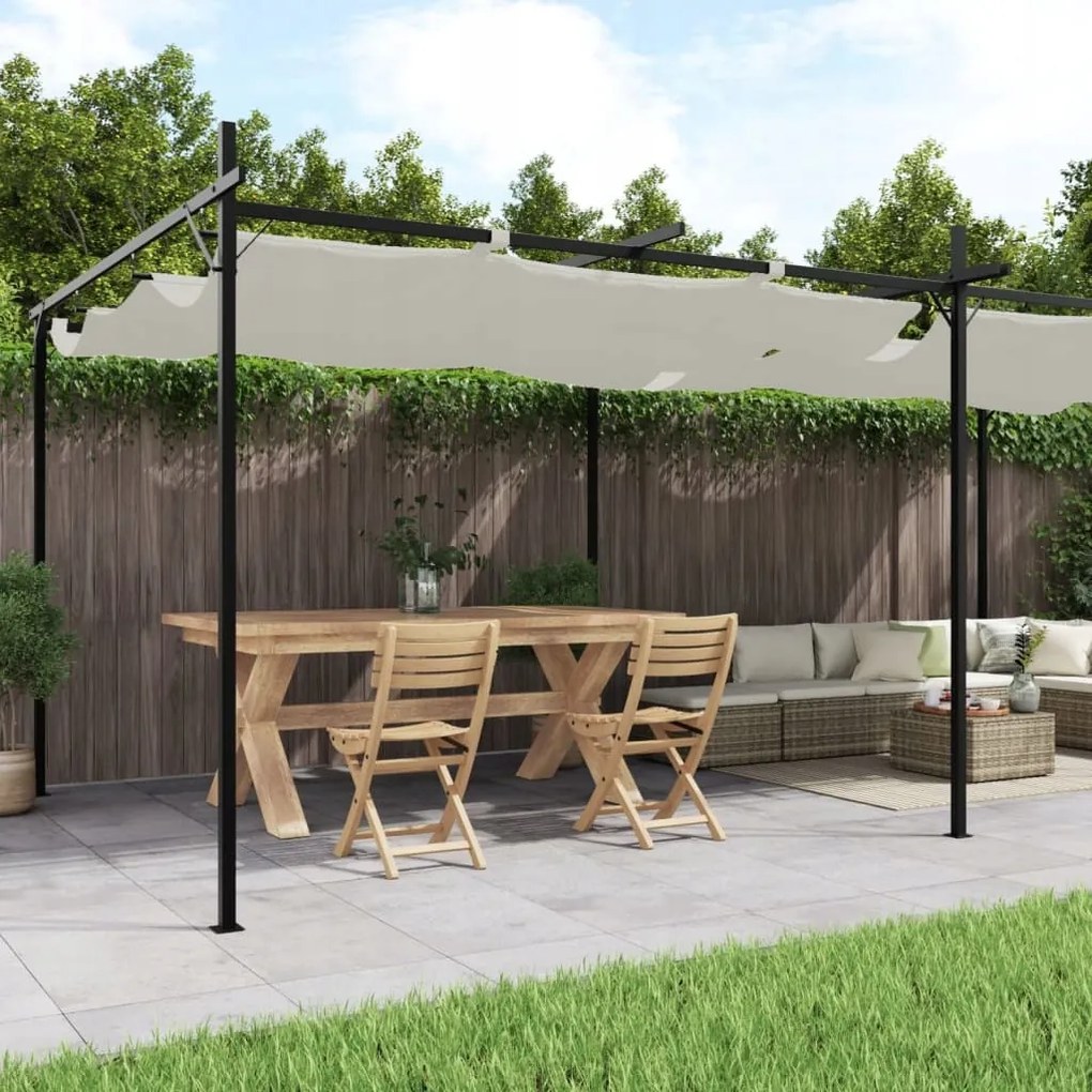 Pergola se zatahovací střechou krémová 589 x 292 x 230 cm