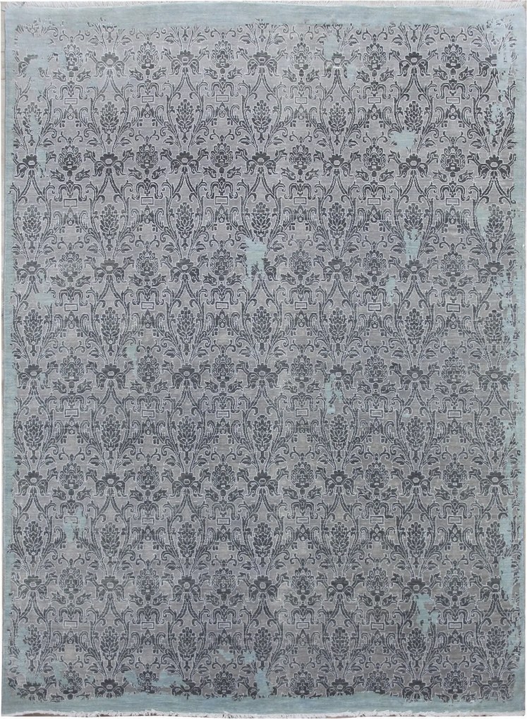 Ručne viazaný kusový koberec Diamond DC-M 5 Light grey / aqua, 365x550, modrá, chodba / predsieň, Diamond Carpets India