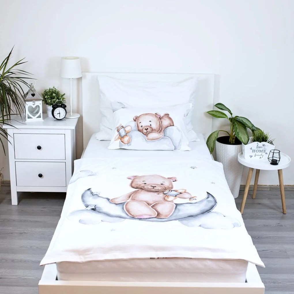 Povlečení do dětské postýlky Medvídek na měsíčku - 100% bavlna - 40x60 cm + 100x135 cm