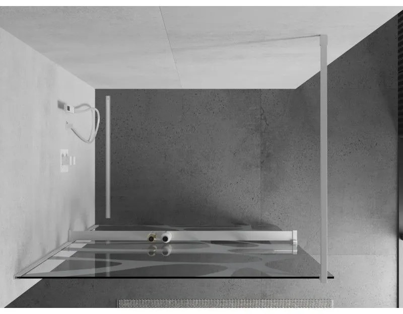 Mexen Kioto+, sprchová zástěna Walk-In s poličkou a věšákem 110 x 200 cm, 8mm čiré sklo bílý vzor, bílý profil, 800-110-121-20-97