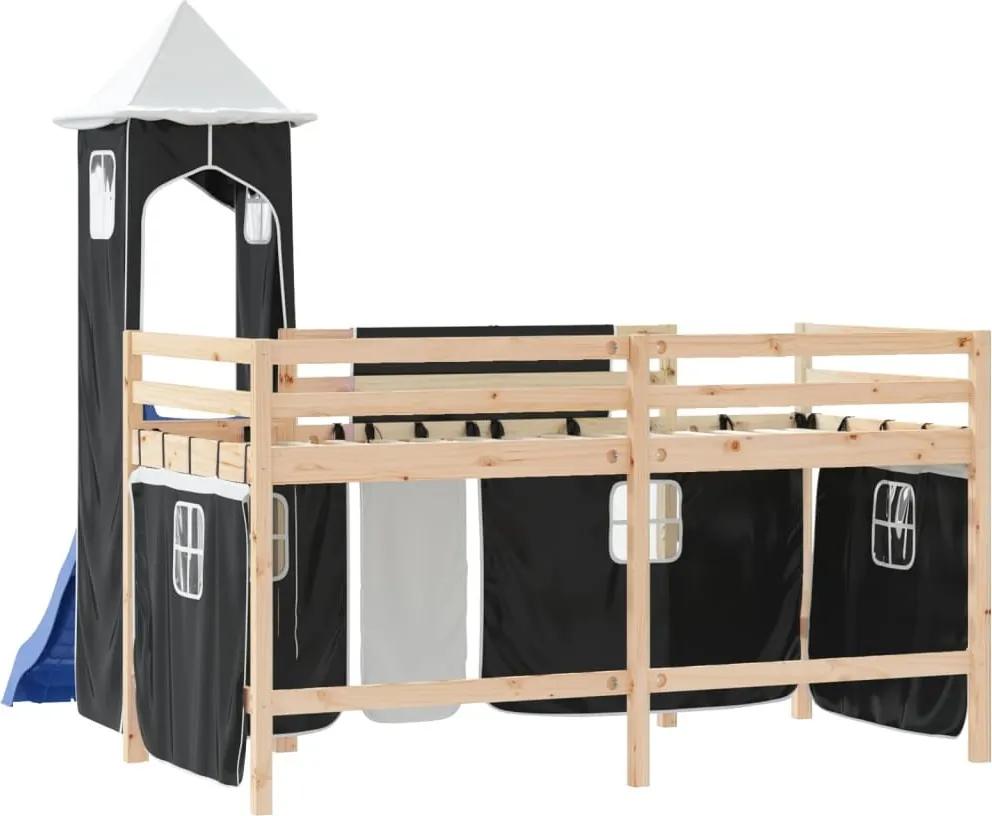 vidaXL Dětská patrová postel s věží bílá a 80 x 200 cm borovice [3207063] Barva: Bílá a černá
