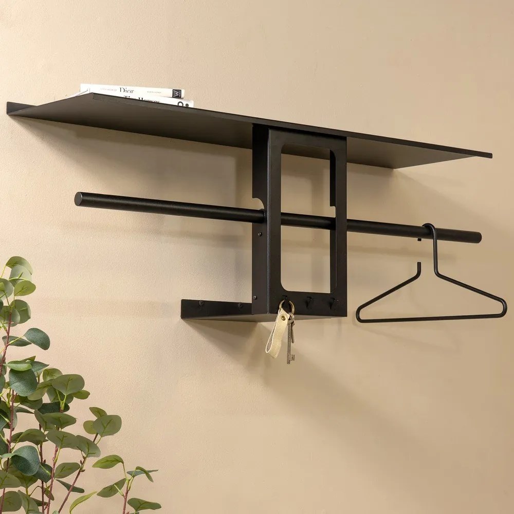 Černý ocelový nástěnný věšák s poličkou 100 cm Luno Small – Spinder Design