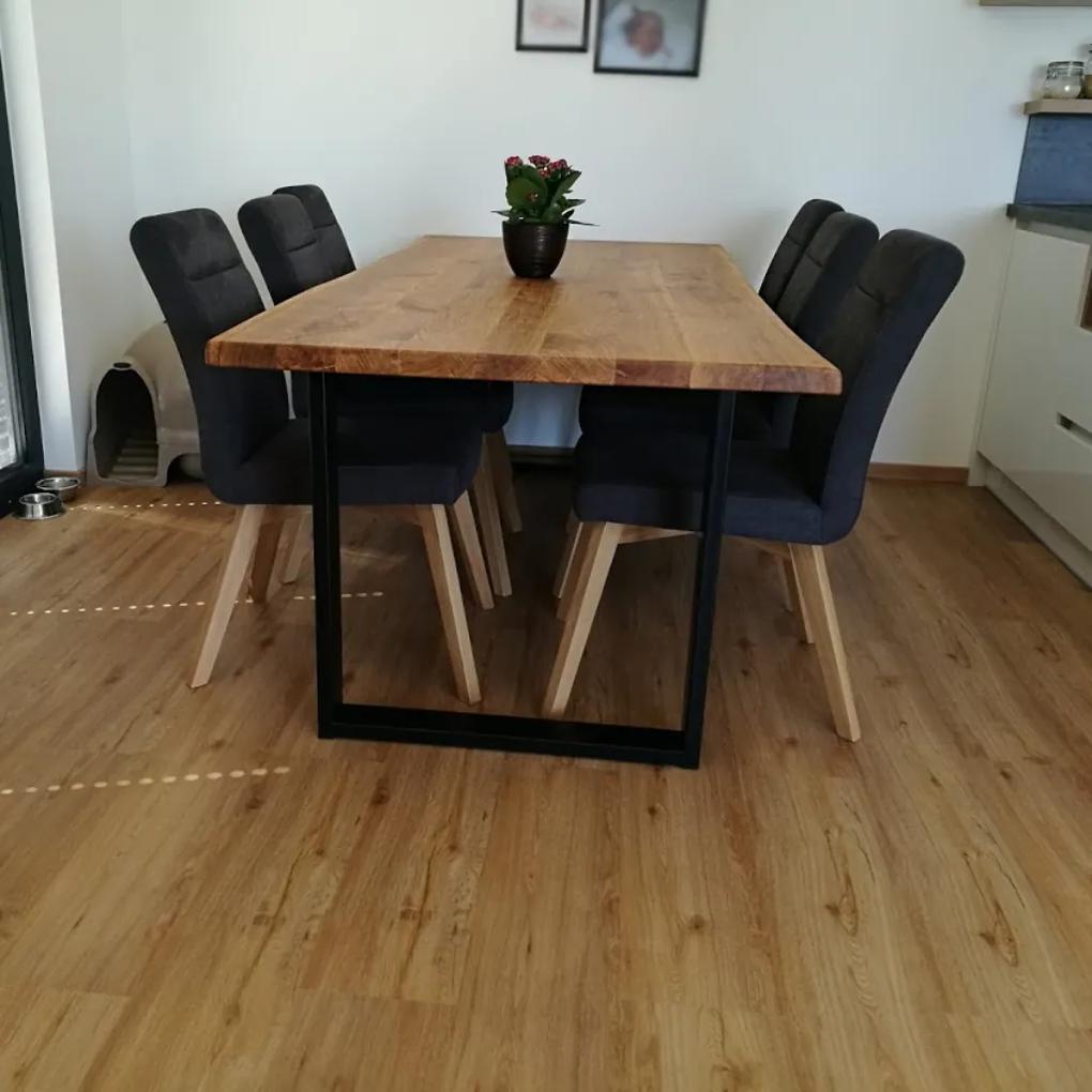 KULHÁNEK Masivní jídelní stůl s přírodní hranou a kovovou podnoží Velikost desky: 160x80 cm, Odstín podnože: černá s jemnou strukturou - JS RAL 9005