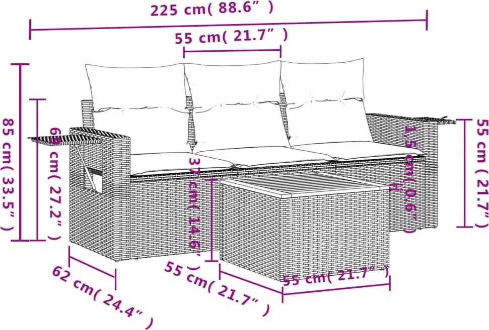4dílná zahradní sedací souprava s poduškami šedá polyratan 3256767