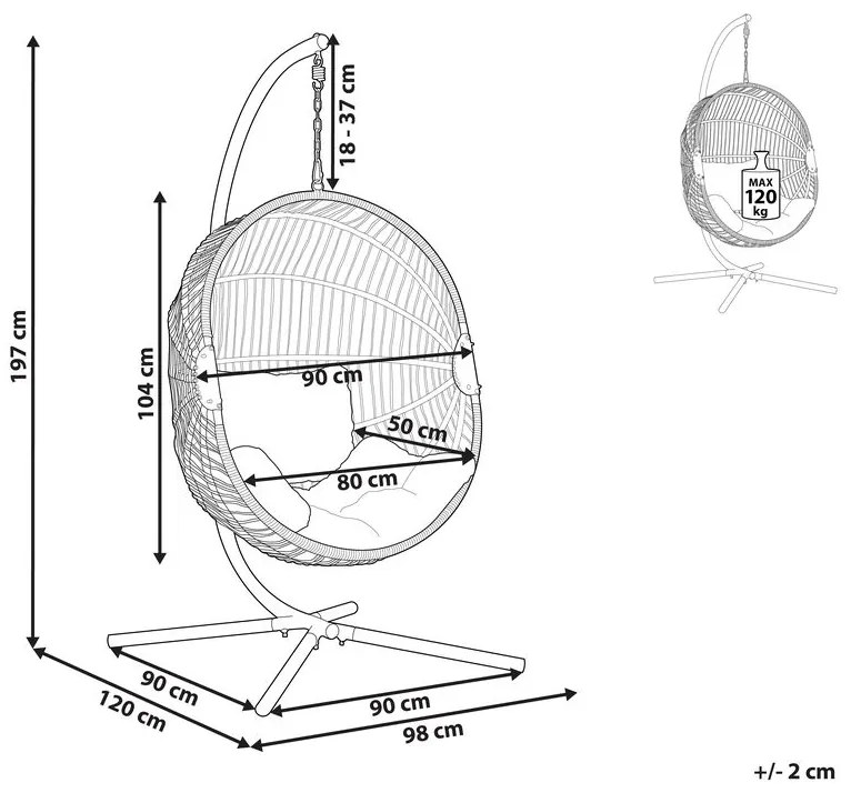 Závěsné křeslo z umělého ratanu se stojanem bílé ACRI Beliani