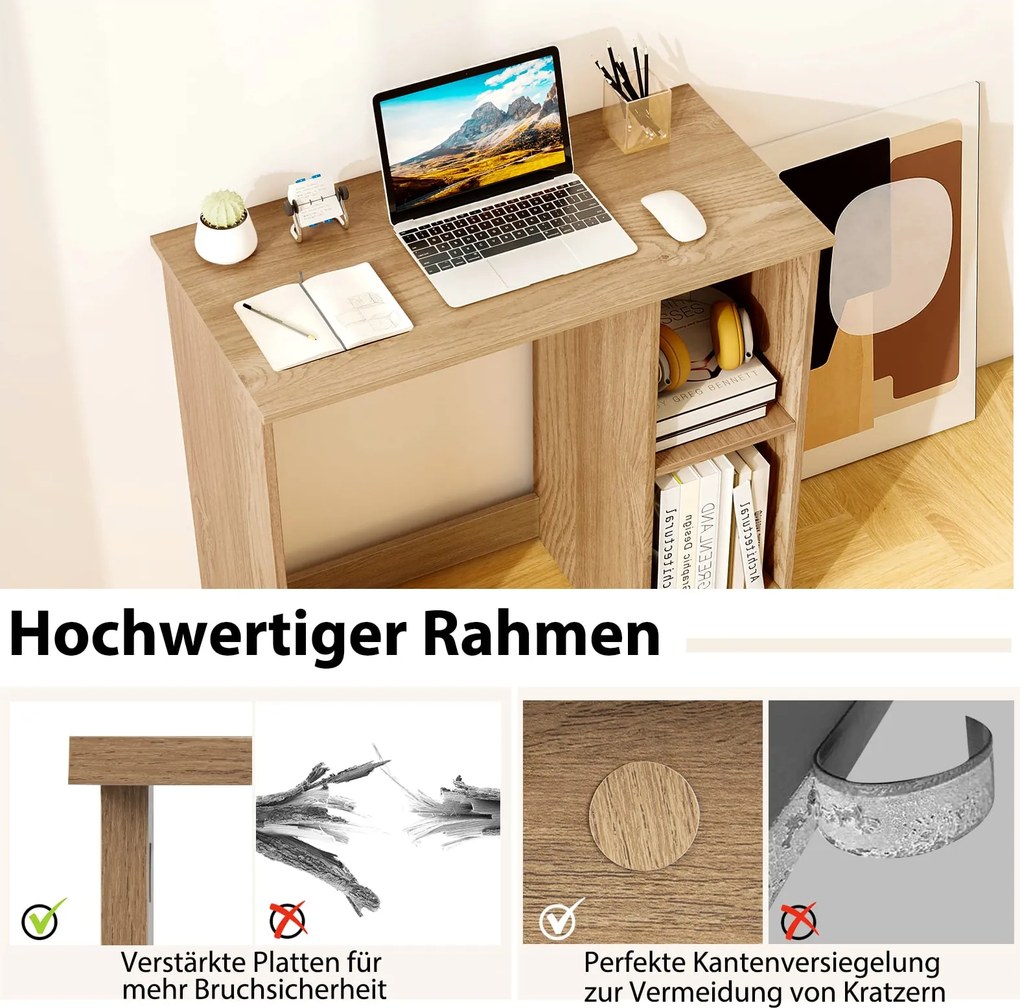 Costway Malý psací stůl s 2 přihrádkami – 80 × 40 × 74 cm, přírodní