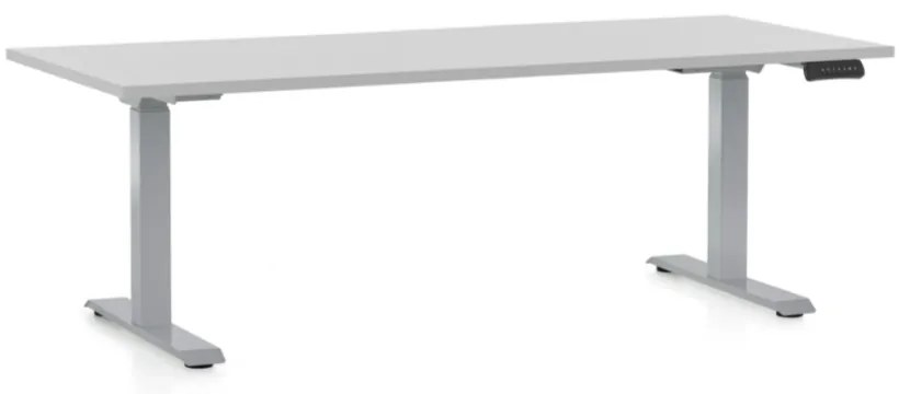 Výškově nastavitelný stůl OfficeTech D, 180 x 80 cm, šedá podnož, světle šedá