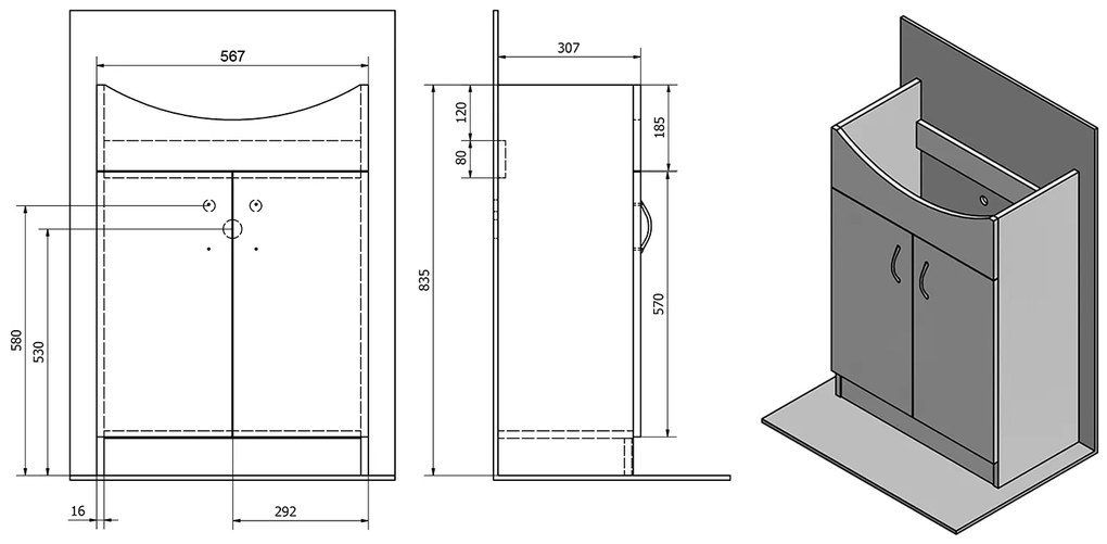 Aqualine, SIMPLEX ECO 60 umyvadlová skříňka 58,5x83,5x30,7cm, SIME600