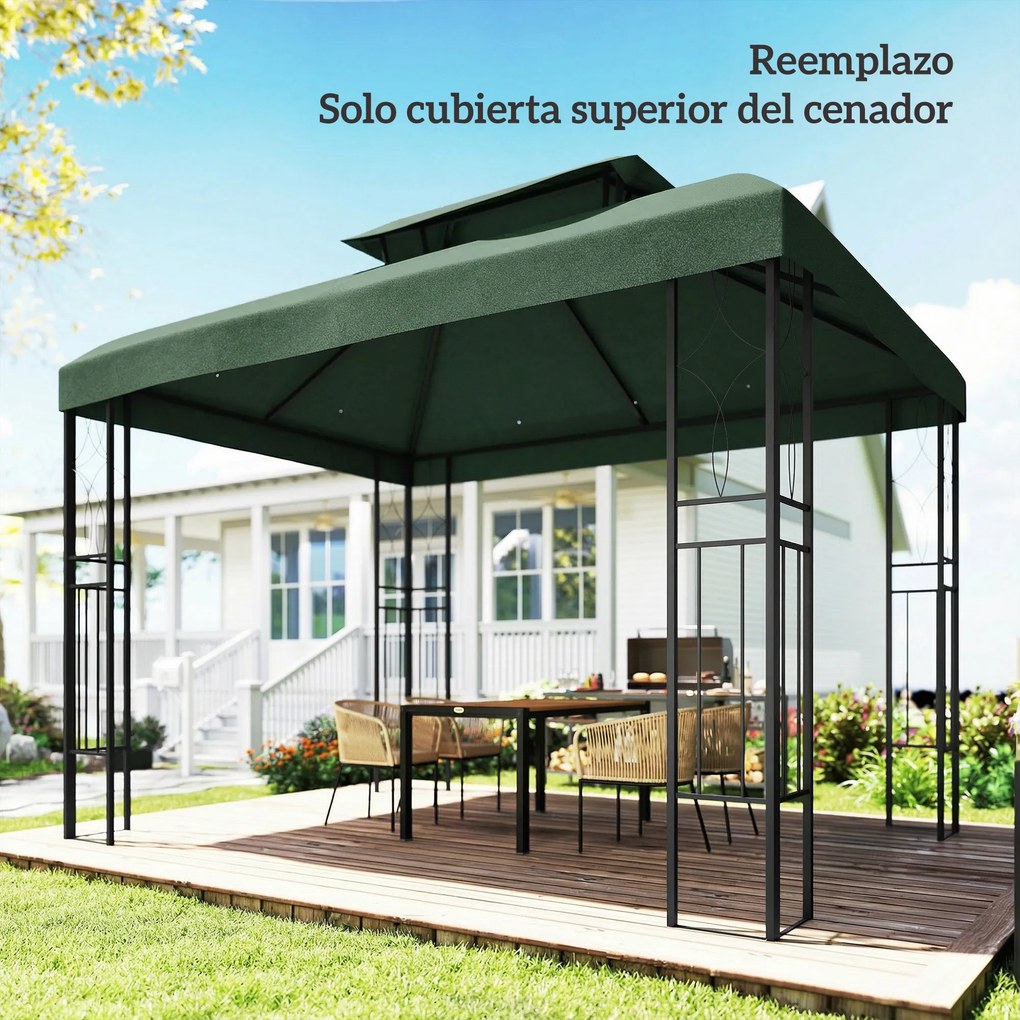 Outsunny náhradní střecha 4x3 m s vícepodlažní střechou, odtokovými otvory a UV ochranou, pouze střecha, BEZ rámu, zelená