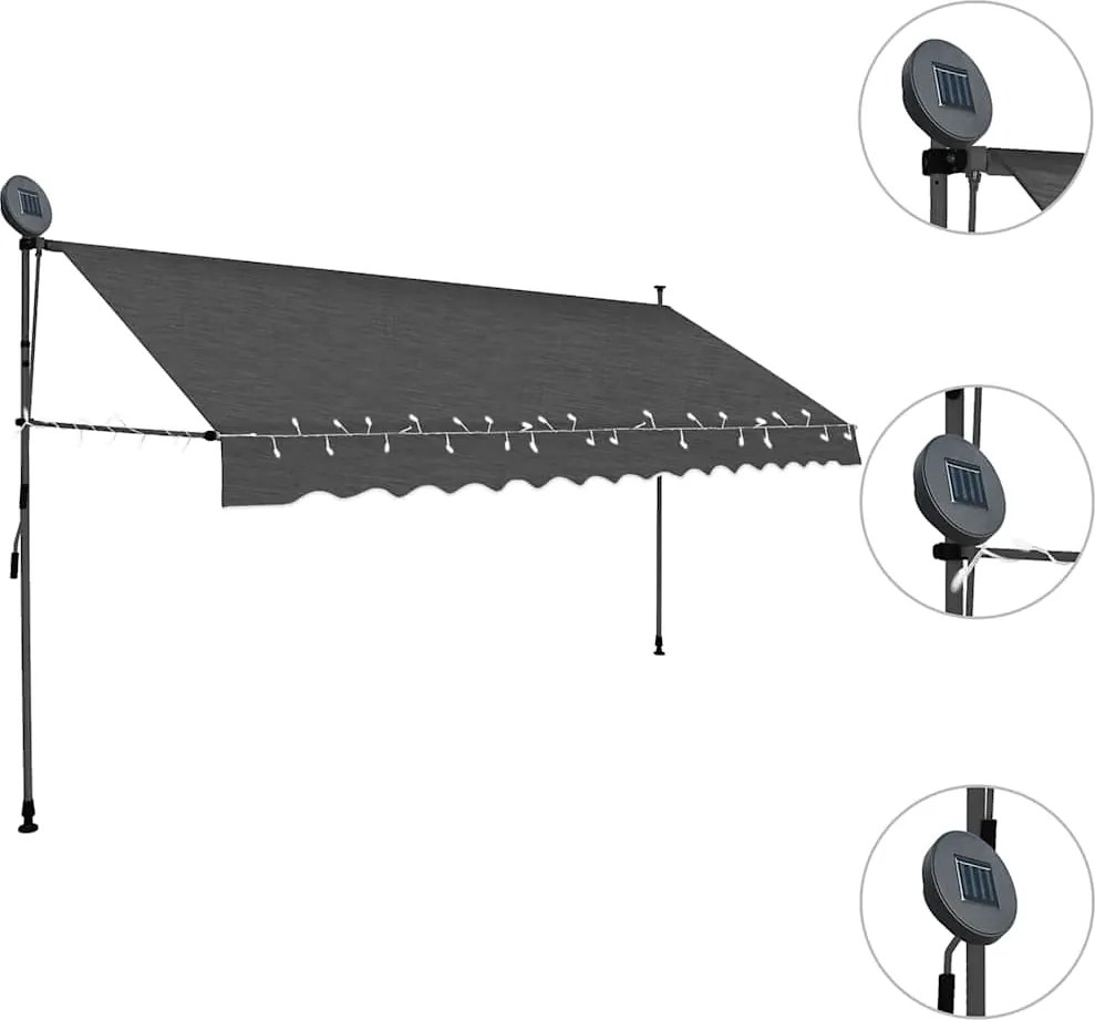 Ručně zatahovací markýza s LED světlem 350 cm antracitová 145867