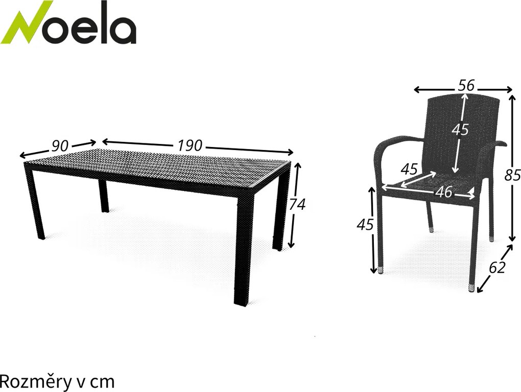 Noela Zahradní jídelní set Viking XL 190cm + 8x ratanová židle Roma