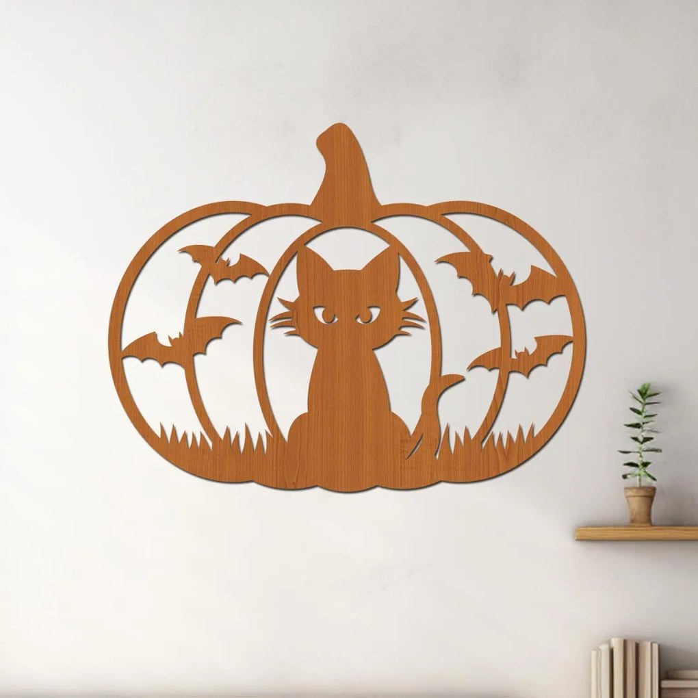 dřevo života Halloweenská dekorace na zeď - KOČKA Rozměry (cm): 16x20, Barevný vzor: Třešeň