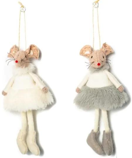 Ima Dekor Látková myšička na pověšení v šedé a krémové barvě-8x4x15cm