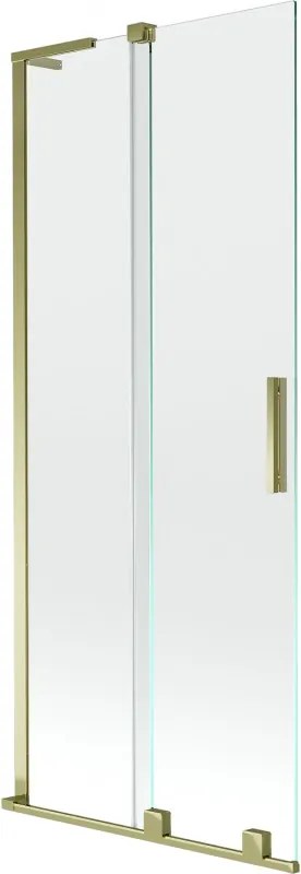 Mexen Velar L, 2-křídlová posuvná vanová zástěna 85 x 150 cm, 8mm čiré sklo, zlatý lesklý profil, 896-085-003-01-50