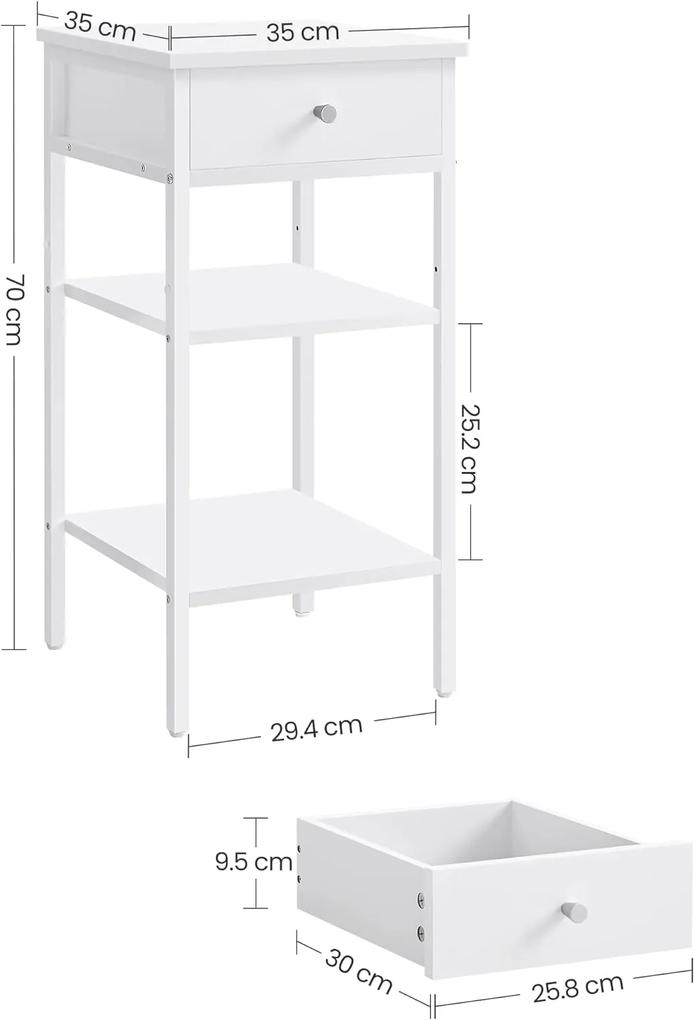 VASAGLE Noční stolek bílý 35 x 35 x 70 cm