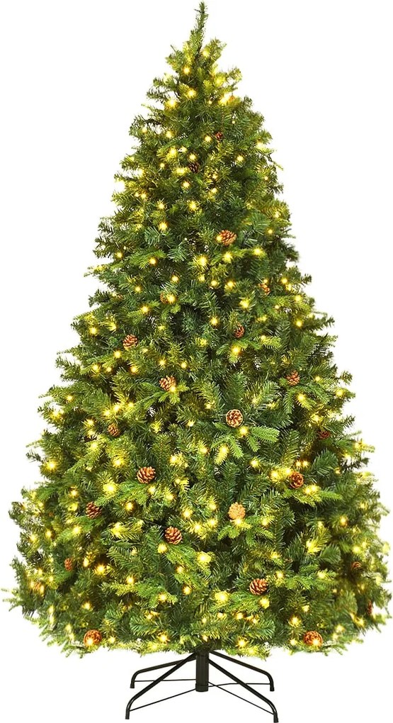 Costway Umělý vánoční stromek s LED světýlky Vánoční stromeček 210/225/240 cm