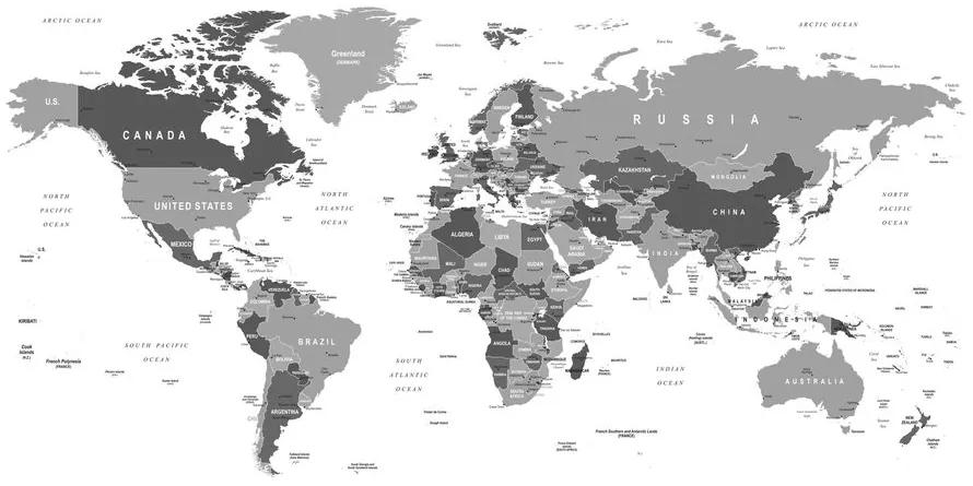 Obraz mapa světa s černobílým nádechem