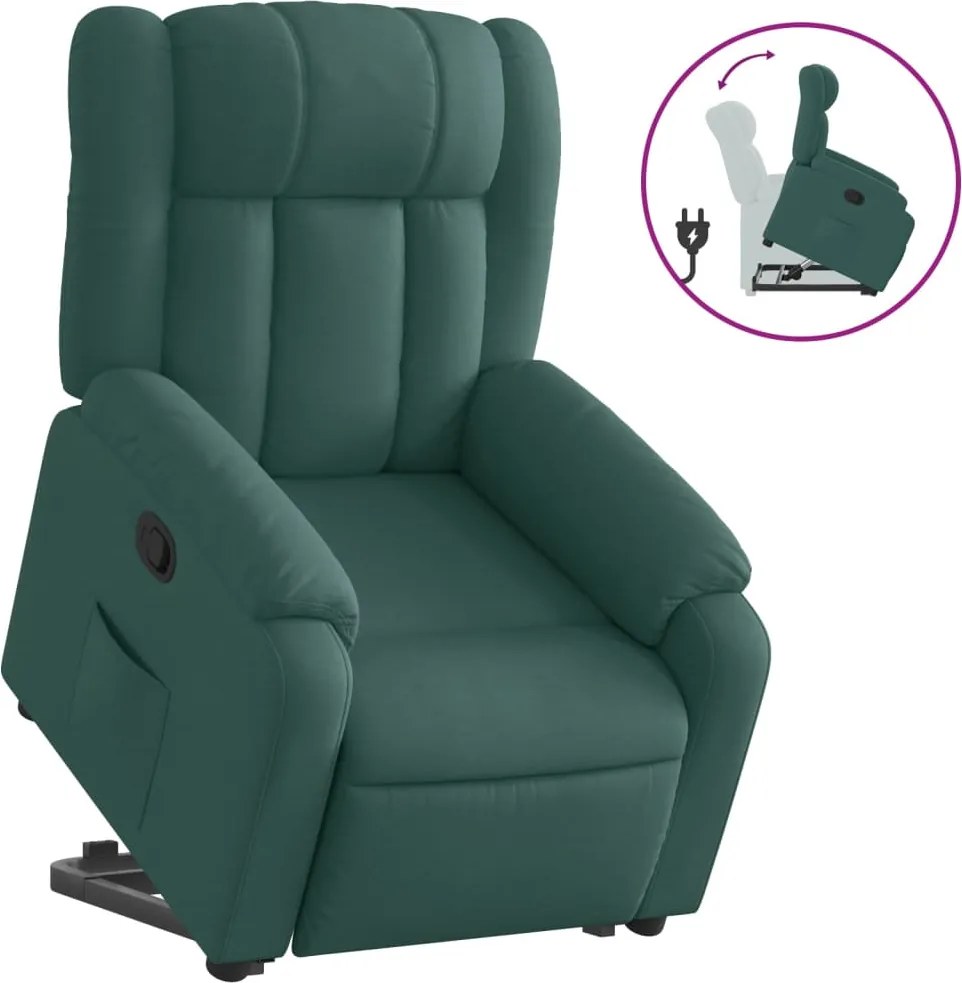 Zvedací polohovací křeslo tmavě zelené textil 3205322
