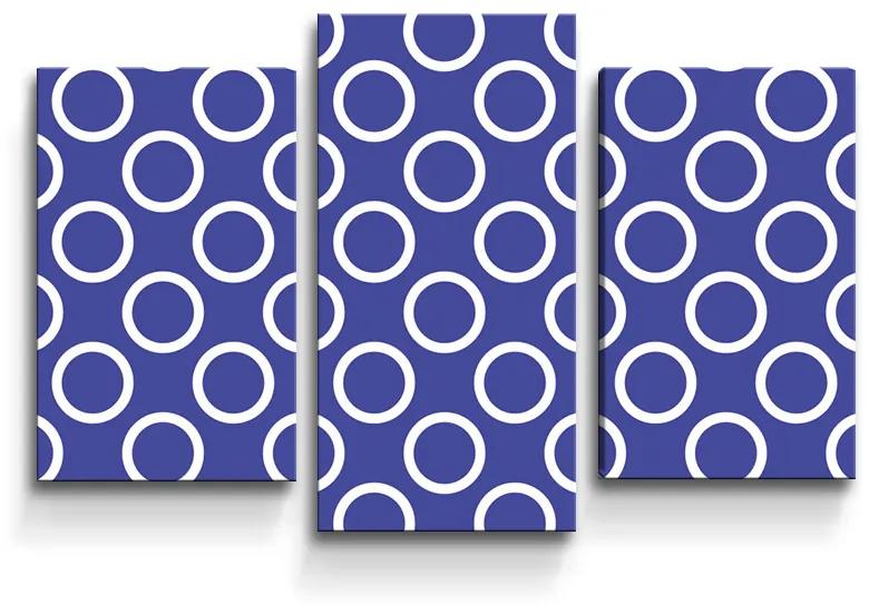 Sablio Obraz - 3-dílný Bílé kruhy na modré - 75x50 cm