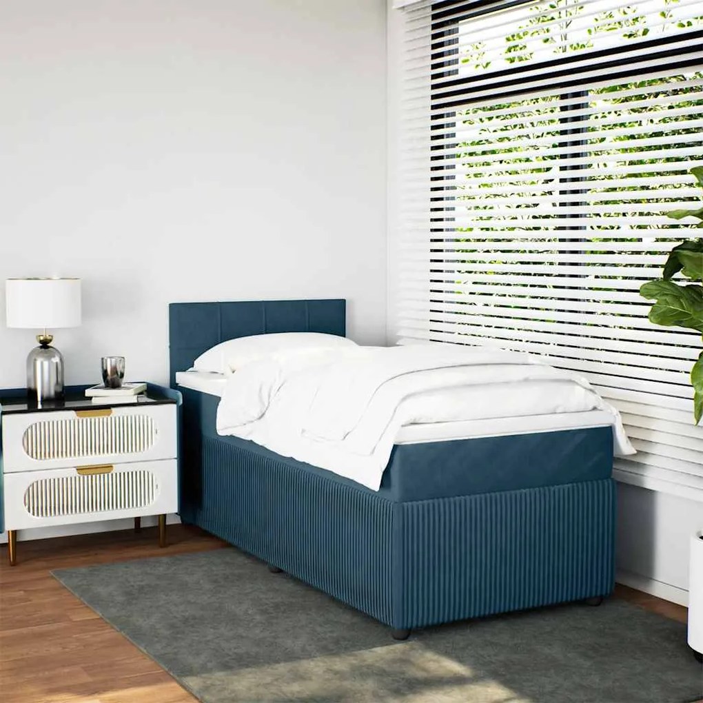 Box spring postel s matrací modrá 90 x 200 cm samet 3289954