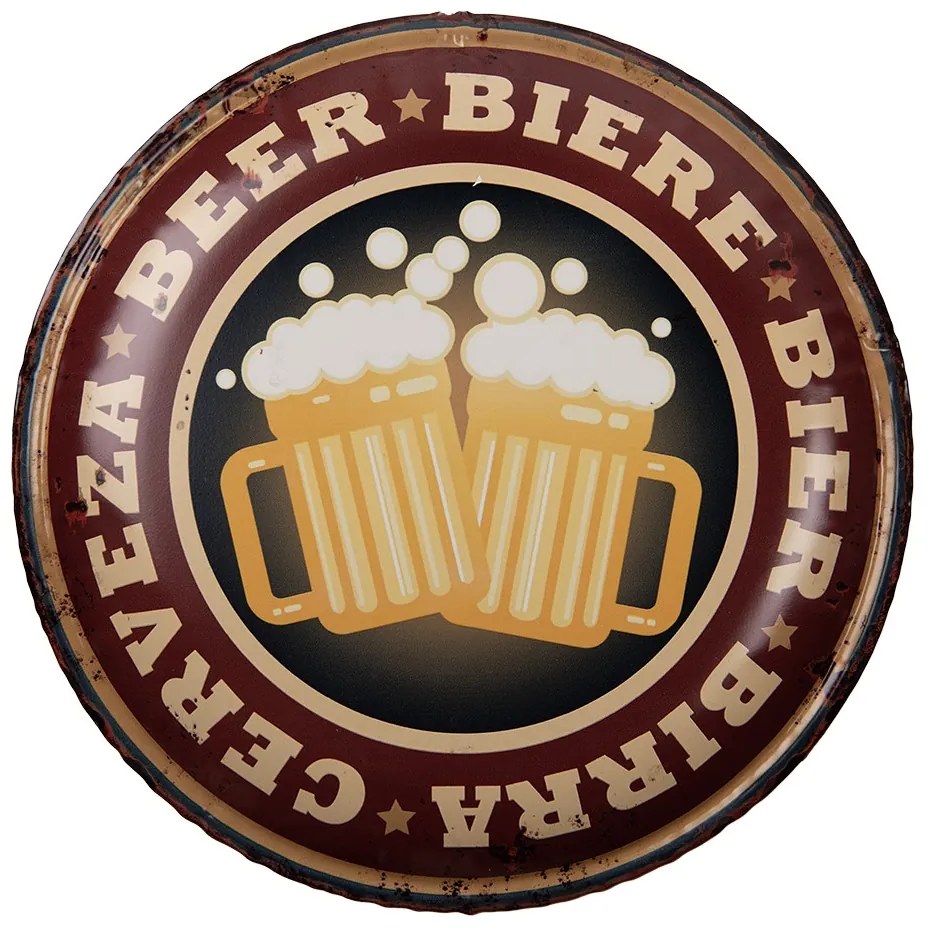 Nástěnná kulatá kovová cedule pivo Beer - Ø 35*2 cm