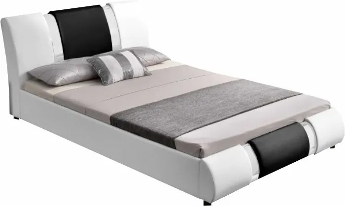 Moderní čalouněná postel s roštem 160x200 ekokůže bílá černá TK3128