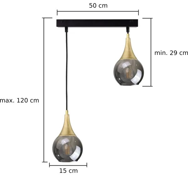 Lustr na lanku LACRIMA SMOKY 2xE27/60W/230V