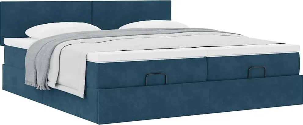 Osmanský rám postele s matrací tmavě modrý 200x200cm samet 3312066
