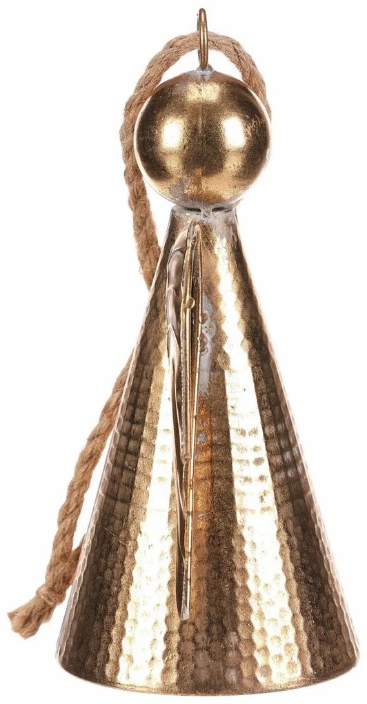 Závěsná kovová vánoční dekorace Anděl zvon 24 cm, zlatá