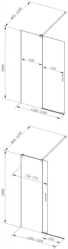 BESCO Walk-in sprchový kout VAYO BLACK BARVA rámu - Černá, Rozměr A - 130 cm, Rozměr C - 200 cm, Směr zavírání - Univerzální Levé / Pravé, Výplň - Čiré bezpečnostní sklo - 8 mm BCVAYO130BC