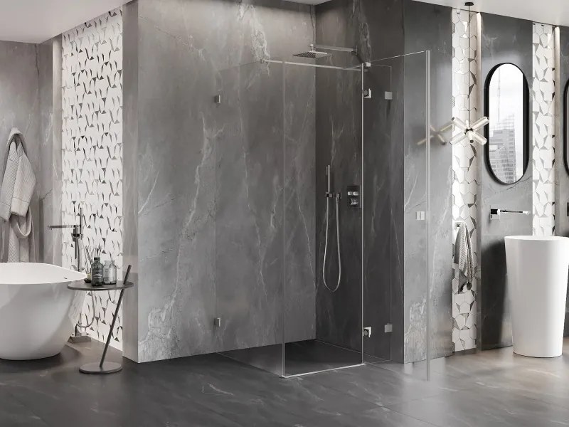 Mexen Lunar T, výklopný sprchový kout pravý 120 x 120 cm, 8mm čiré sklo, ocelový profil, 834T-120-120-97-00-P