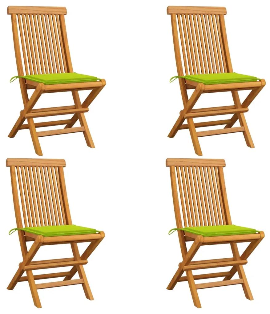 3062579 vidaXL Zahradní židle s jasně zelenými poduškami 4 ks masivní teak
