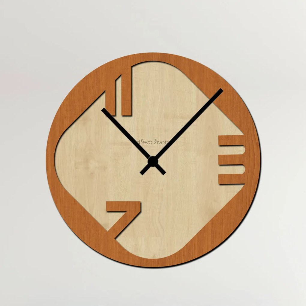 dřevo života Dřevěné hodiny na stěnu TikTak Zvolte barvu dekoru: Třešeň-Javor, Zvolte velikost hodin (cm): 40x40, Barva ručiček: Černé