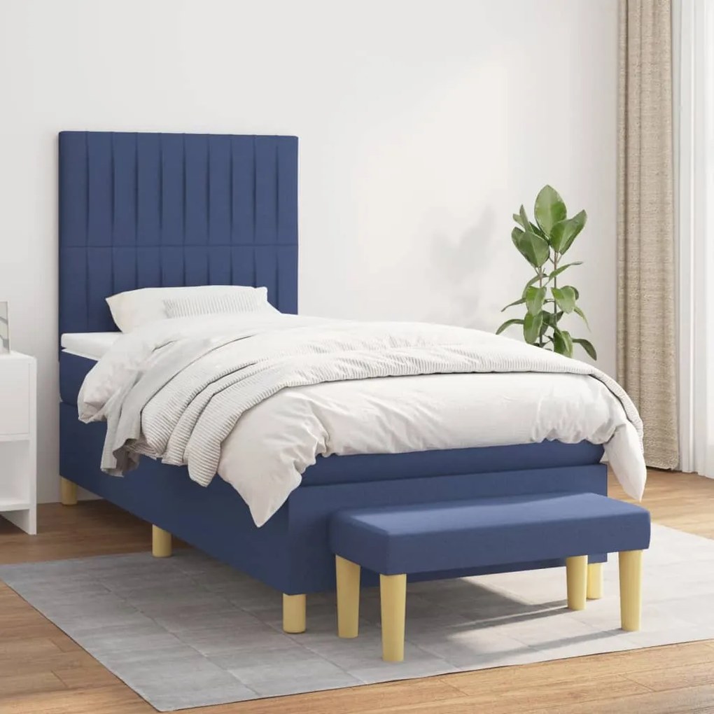 Box spring postel s matrací modrá 100 x 200 cm textil,  3137299