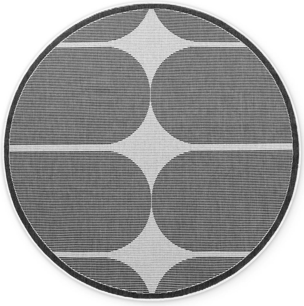 NORTHRUGS, Kusový koberec Duet Bowen 106244 Black/White kruh - na ven i na doma, 160x160 (průměr) kruh, černobílá, chodba / předsíň