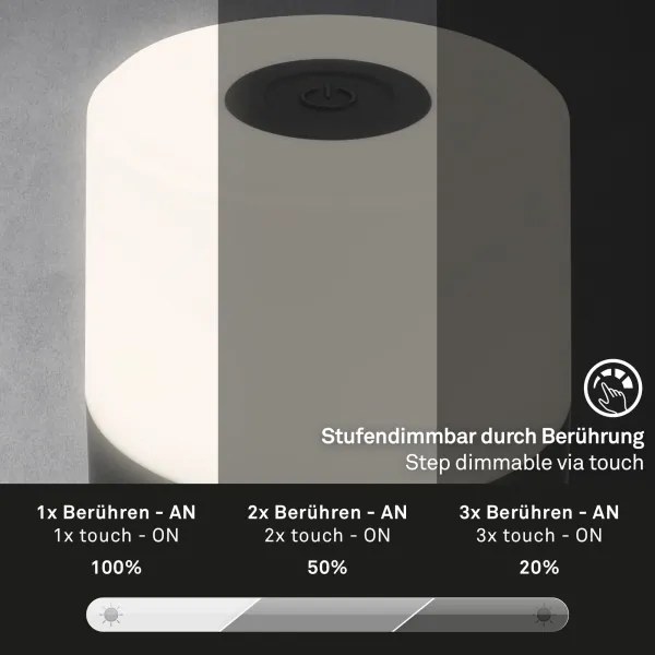 Briloner - LED Stm nab dotyková venkovní stolní lampa LED/2W/5V 2700K IP44 černá