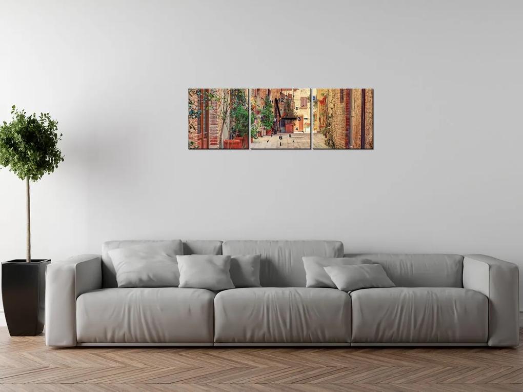 Gario Obraz s hodinami Stará cestička v Toskánsku - 3 dílný Rozměry: 80 x 40 cm