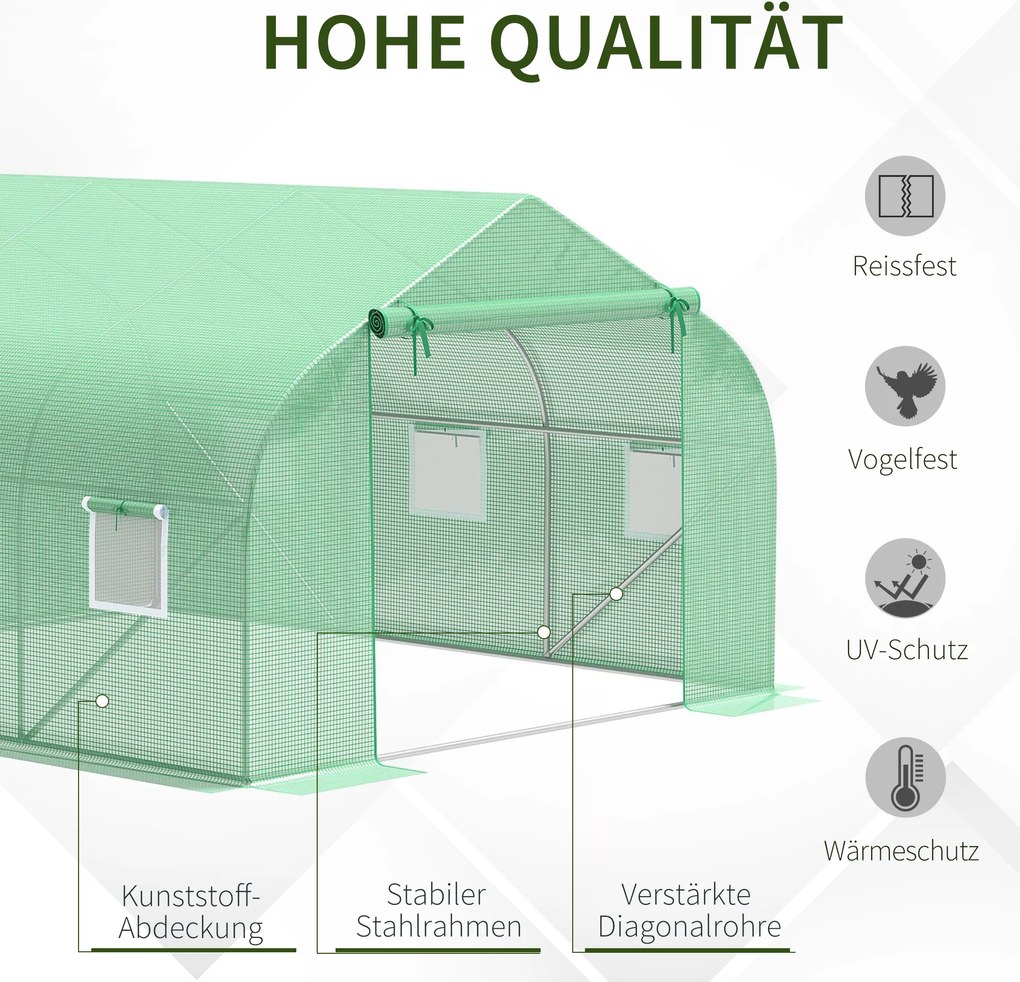 Fóliový skleník Outsunny Skleník 350x300x200 cm se sedlovou střechou ideální pro rajčata a rostliny