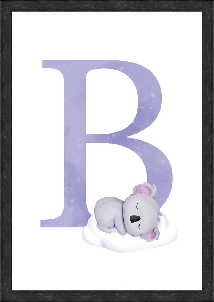 Abeceda písmena s koalou - Obraz, Plakát Velikost: B2 - 50x70 cm, Volba rámu: s černým rámem, Písmeno: Q