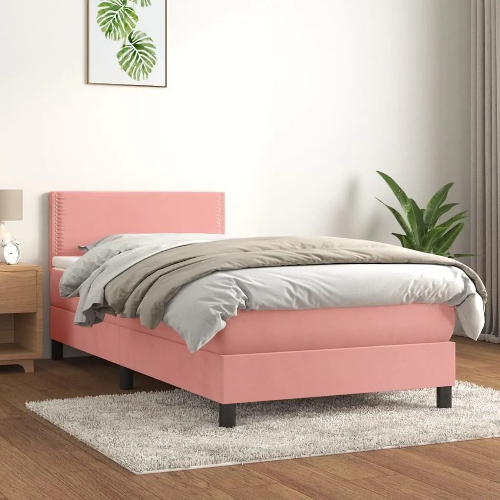 vidaXL Box spring postel s matrací 90x190 cm samet [3141219] Barva: světle šedá