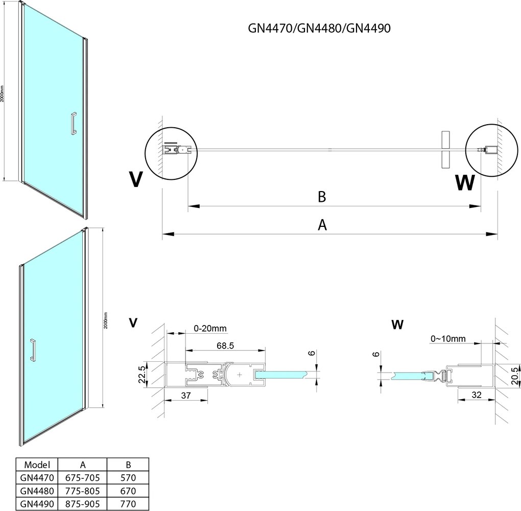Gelco Gelco, LORO sprchové dveře 700 mm, čiré sklo, GN4470
