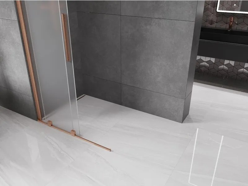 Mexen Velar, sprchová zástěna s posuvnými dveřmi Walk-in 90 x 200 cm, 8mm sklo námraza, měděná matná, 871-090-000-33-65