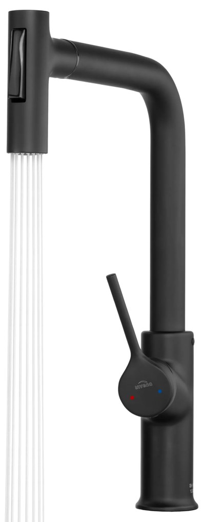 Invena Farsala, vysoká dřezová baterie s 2-funkční výsuvnou výlevkou h-369, černá matná, INV-BZ-40-L04-S