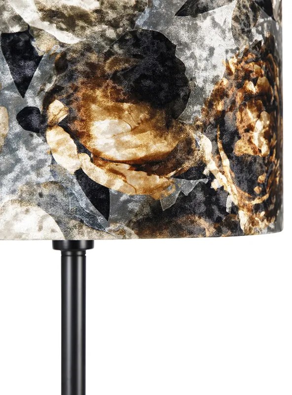 Klasická stojací lampa černé látkové stínítko květiny 40 cm - Simplo