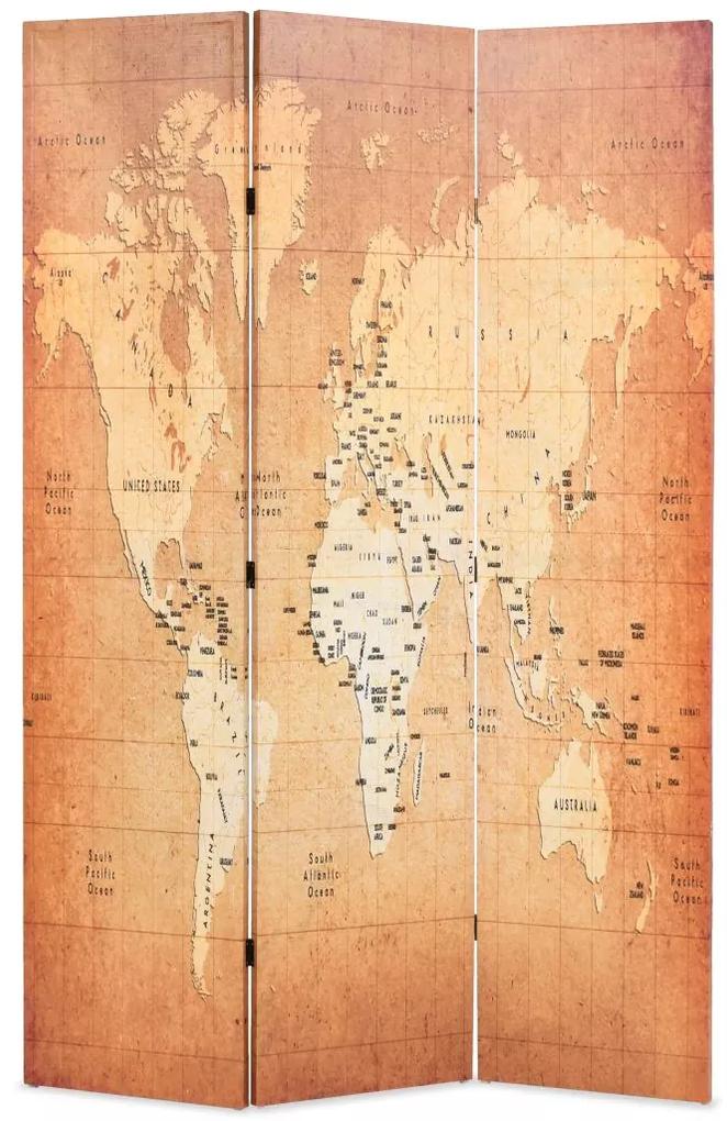 Skládací paraván 120 x 170 cm mapa světa žlutý