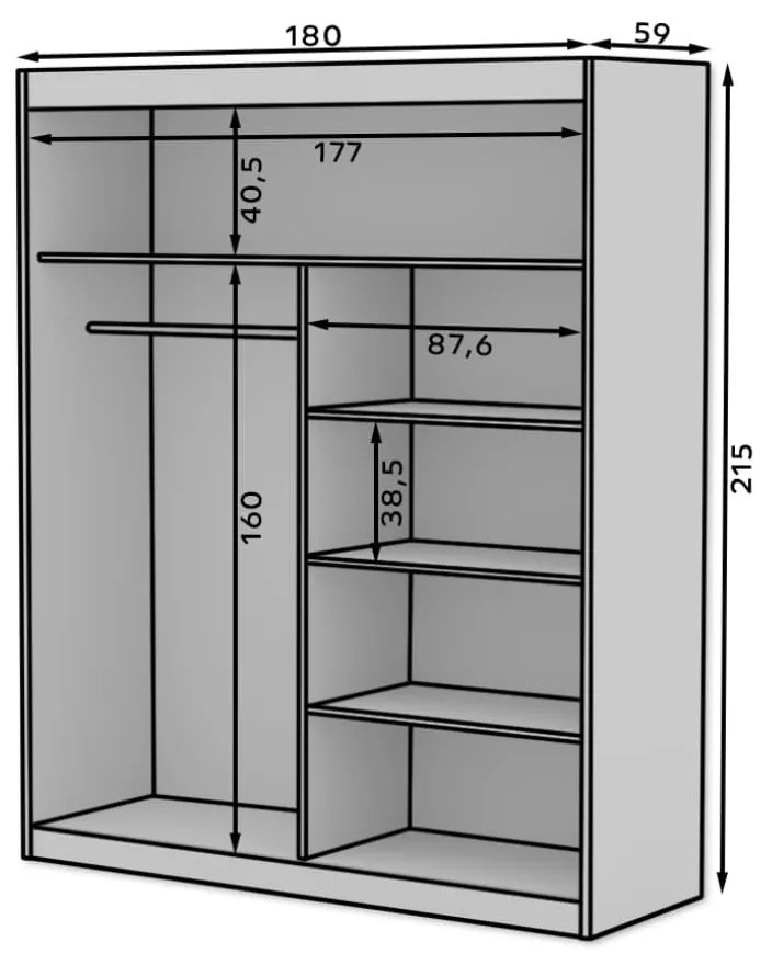 Šatní skříň s posuvnými dveřmi Esti - 180 cm Barva: Murano