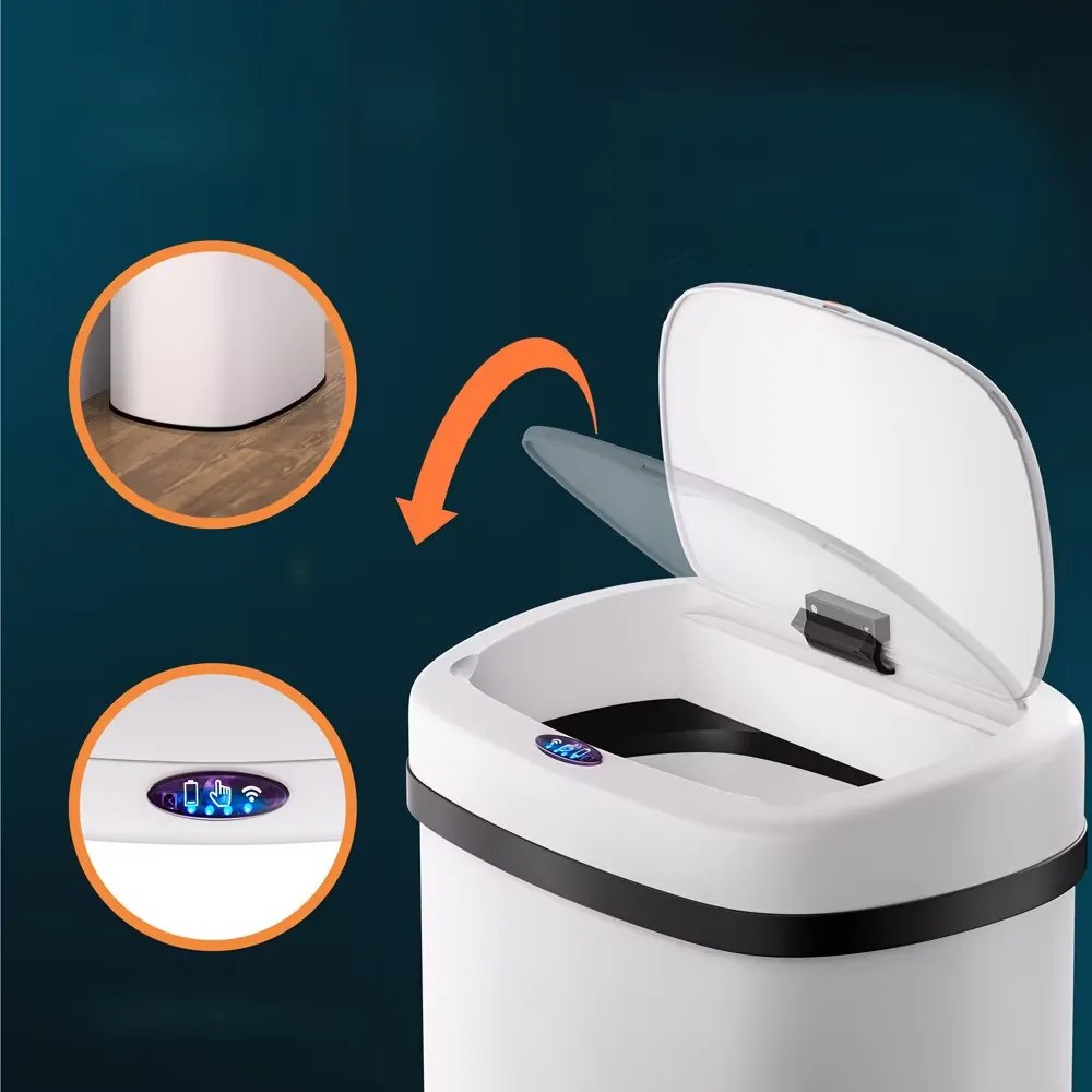 Deuba Bezdotykový hranatý odpadkový koš s USB 50 L - bílý