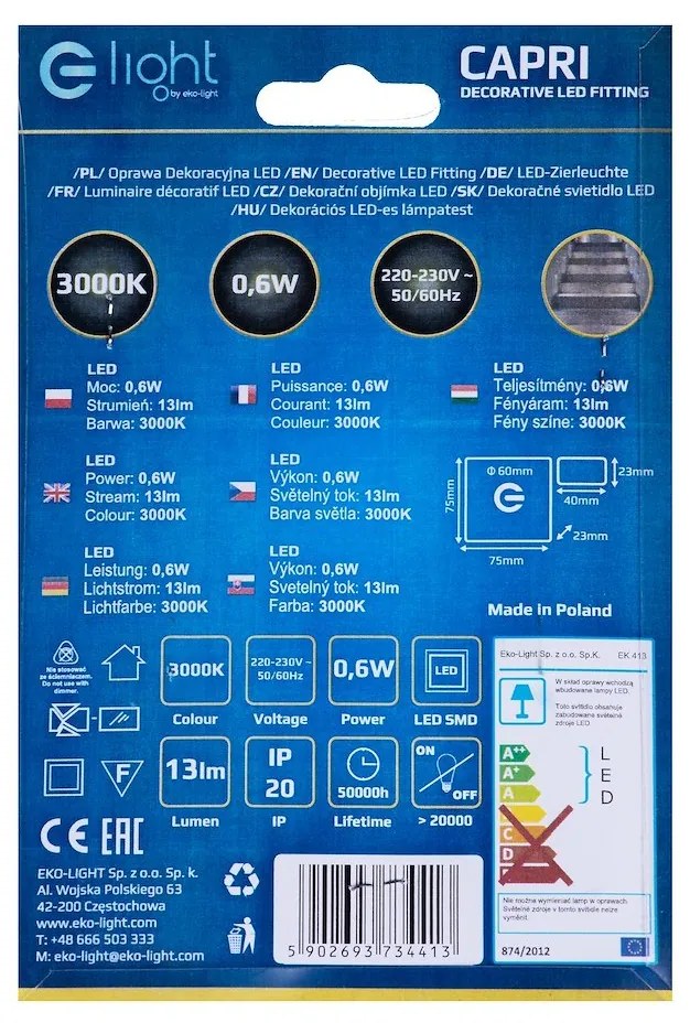 Schodišťové LED svítidlo Capri, 1x LED 0,6w, 3000k, s