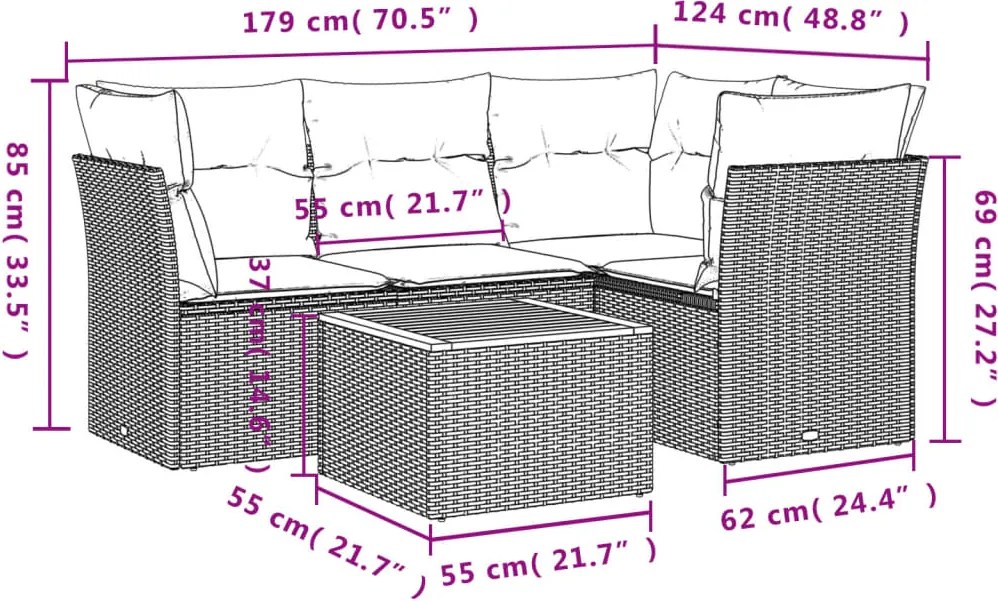 5dílná zahradní sedací souprava s poduškami béžová polyratan 3223622